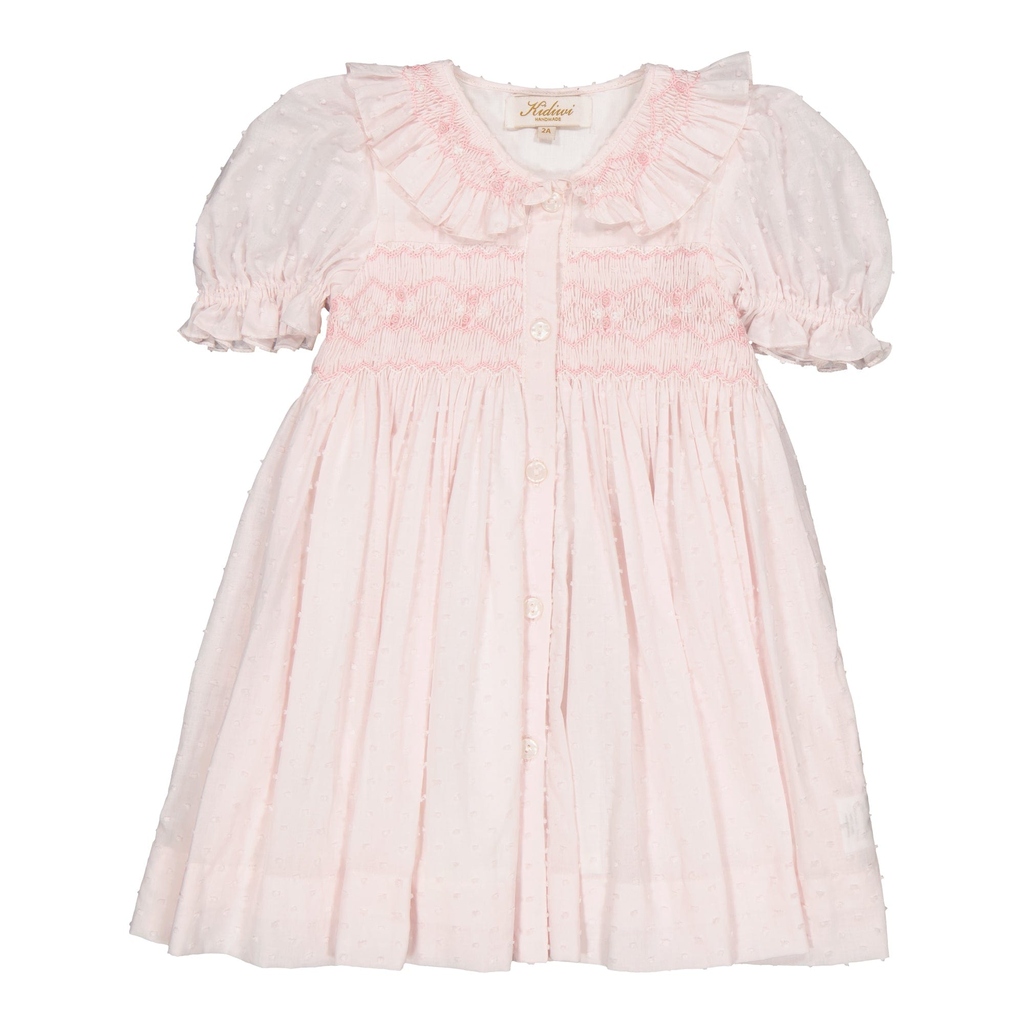 Adeline MC, robé à smocks en plumetis rose poudrée