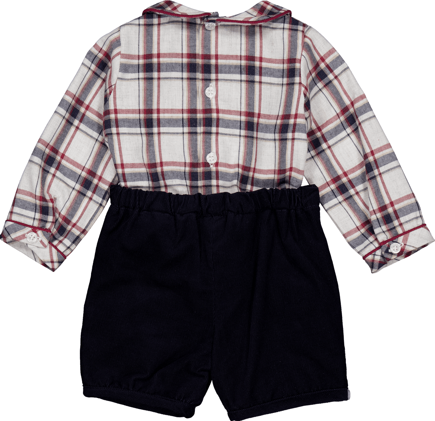 Barnabé, set bébé, chemise en tartan marine/bordeaux & short en velour