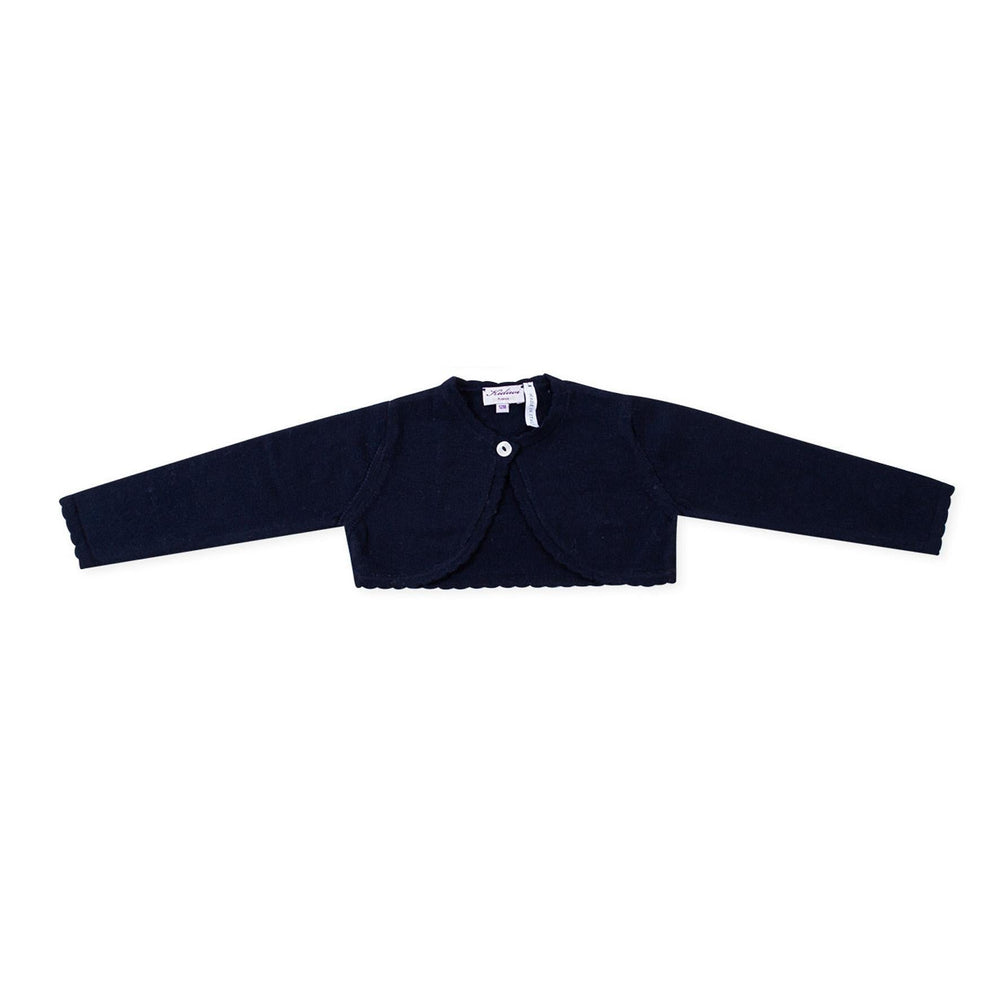 Béatrice, Girls' 1-button bolero, 100% merino wool, Navy