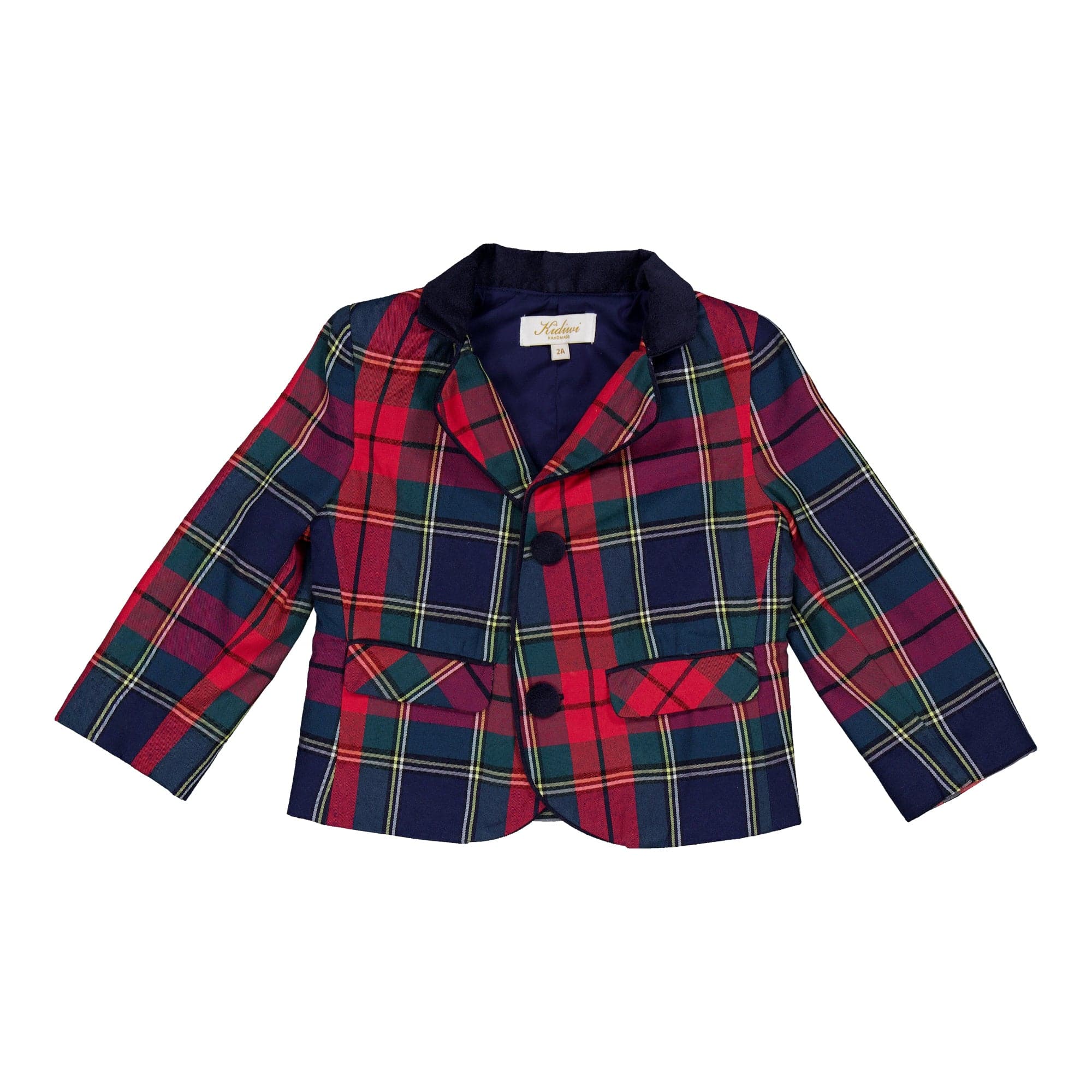 Edgard, boy jacket, in Navy and red tartan