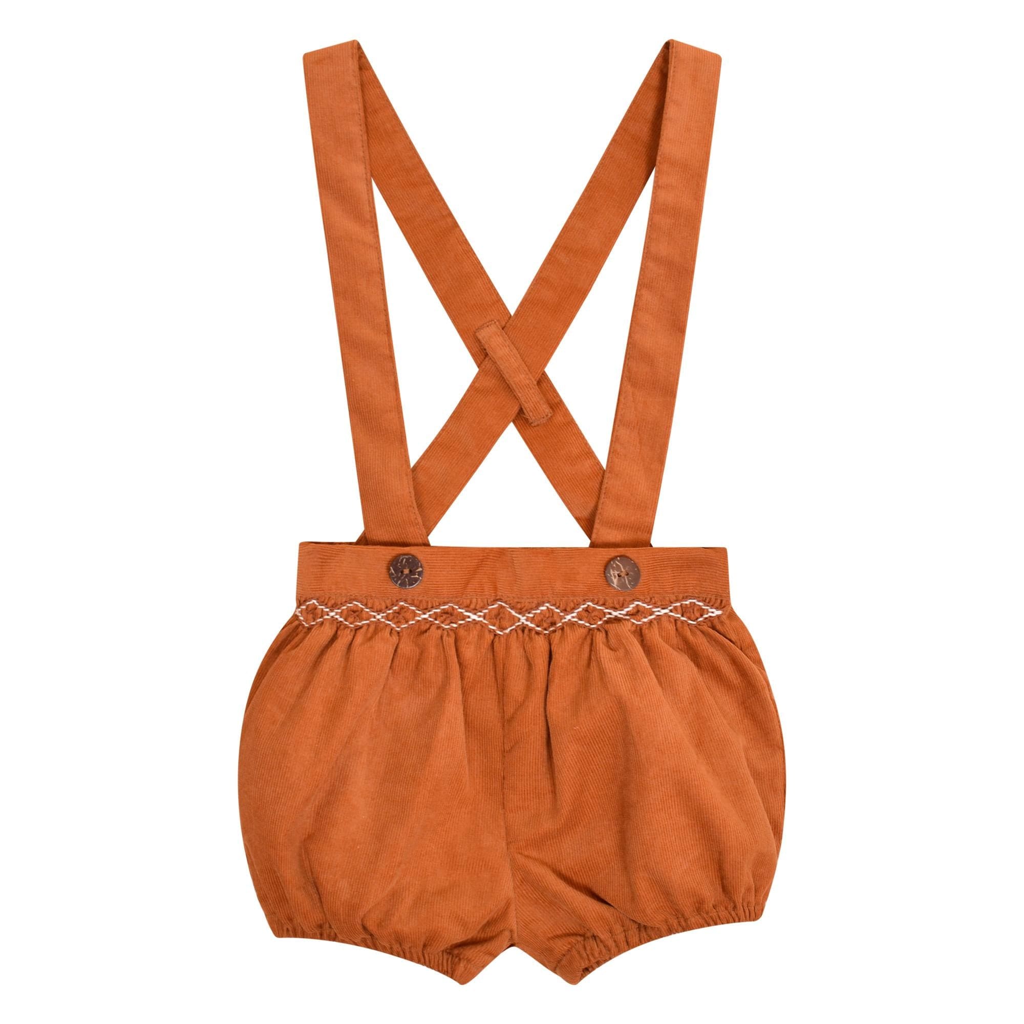 Jack, Bloomers with smocked waist and removable straps, in Cannelle co